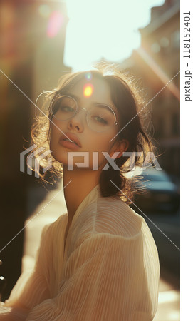 Sun-Kissed Portrait of a Woman in Soft Lightのイラスト素材 [118152401] - PIXTA