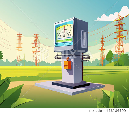 Electric power meter measuring power usage with...のイラスト素材 [118186500 ...