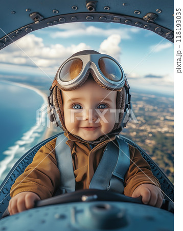Adorable Baby Pilot in a Propeller Planeのイラスト素材 [118193035] - PIXTA