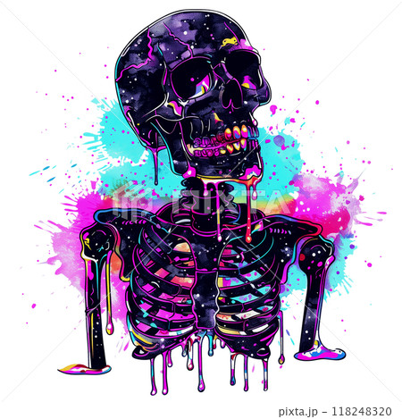 A glowing skeleton with neon bones dripping...のイラスト素材 [118248320] - PIXTA