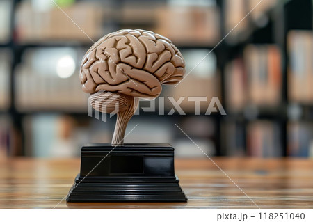 A brain-shaped trophy signifies recognition for...のイラスト素材 [118251040 ...