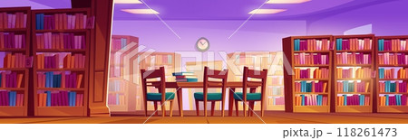 Library or bookstore interior cartoon backgroundのイラスト素材 [118261473] - PIXTA