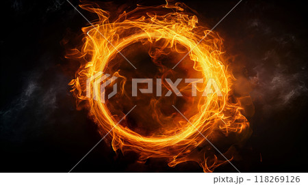 Glowing neon flame creates circular pattern on...のイラスト素材 [118269126 ...