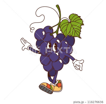 Cartoon groovy grape fruit character with...のイラスト素材 [118276636] - PIXTA