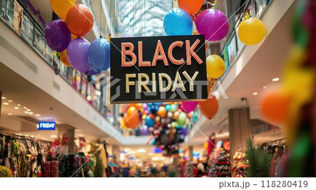 Black Friday mall scene with large letters and...のイラスト素材 [118280419 ...