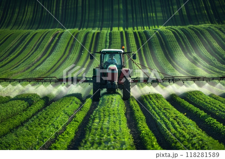 Tractor to spray useful pesticides over large...のイラスト素材 [118281589] - PIXTA