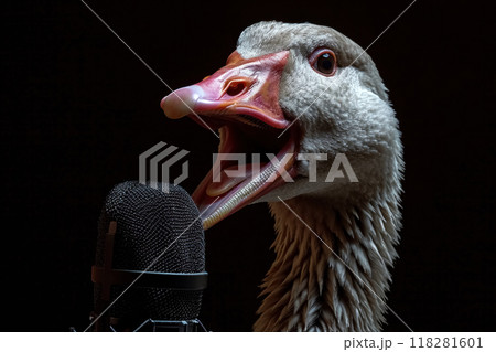 Funny goose is singing song in microphone in...のイラスト素材 [118281601] - PIXTA
