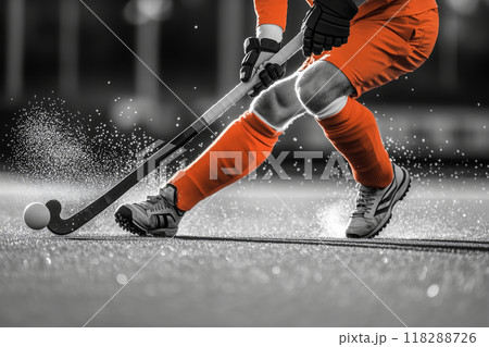 Dynamic hockey player executing a powerful shot...のイラスト素材 [118288726 ...