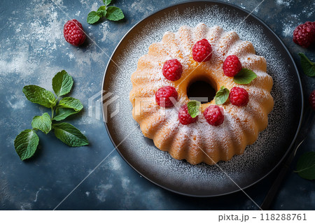 Indulgent baba rum dessert cake adorned with...のイラスト素材 [118288761] - PIXTA
