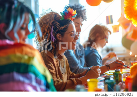 Women engaging in creative activities during a...のイラスト素材 [118290923 ...