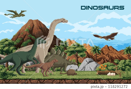 8 bit pixel art prehistoric dinosaurs and...のイラスト素材 [118291272] - PIXTA
