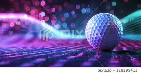 A glowing golf ball set against a vibrant,...のイラスト素材 [118295413] - PIXTA