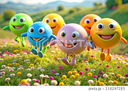Cheerful multi colored emoticons smileys run...のイラスト素材 [118297283] - PIXTA