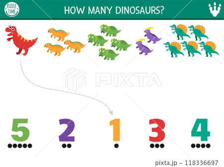 Counting and matching game with cute dinosaurs....のイラスト素材 [118336697 ...