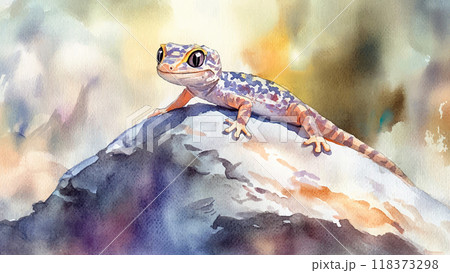 Gecko Basking On Beautifully Textured Rock...のイラスト素材 [118373298] - PIXTA