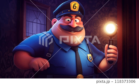 Fat Museum Guard Doing Rounds With Flashlight...のイラスト素材 [118373306] - PIXTA