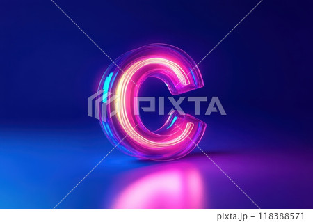 A neon C is displayed in a purple backgroundのイラスト素材 [118388571] - PIXTA
