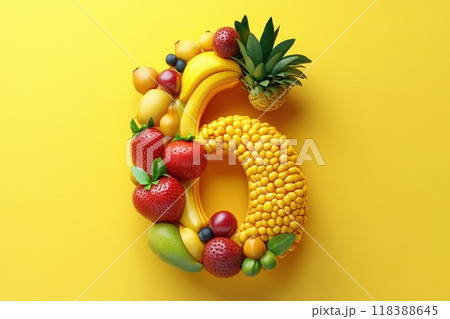 A fruit salad is made into the number sixのイラスト素材 [118388645] - PIXTA