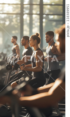 Determined individuals working out on exercise...のイラスト素材 [118389951 ...