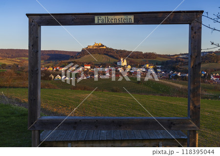 Falkenstein ruins and town with vineyard, Lower...の写真素材 [118395044] - PIXTA