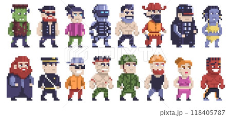 Pixel characters. Retro 8 bit video game...のイラスト素材 [118405787] - PIXTA