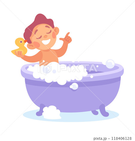 Boy Character in Bathroom Bathing in Bathtub...のイラスト素材 [118406128] - PIXTA