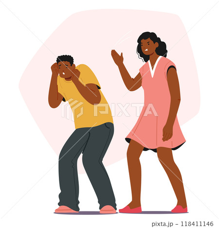 Woman Is About To Slap A Man, Who Is Cowering...のイラスト素材 [118411146] - PIXTA