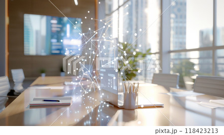 A computer monitor displays a network of dotsのイラスト素材 [118423213] - PIXTA