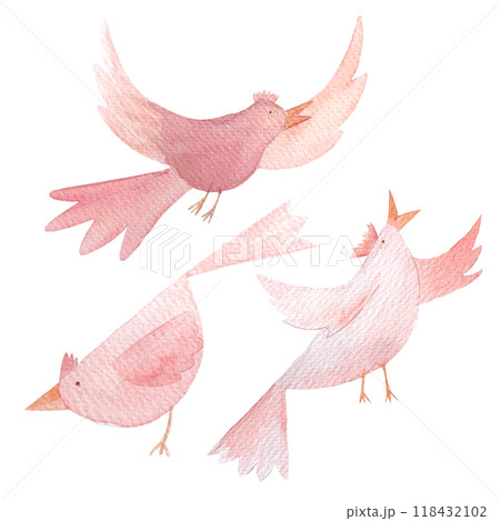 Pink chicks flying, singing, looking, cartoon...のイラスト素材 [118432102] - PIXTA