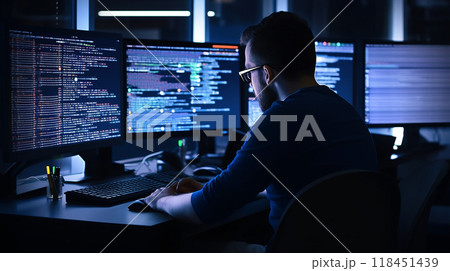 Software Developer at Work in a Dark Officeのイラスト素材 [118451439] - PIXTA
