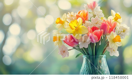 A colorful arrangement of tulips, daffodils,...のイラスト素材 [118458001] - PIXTA