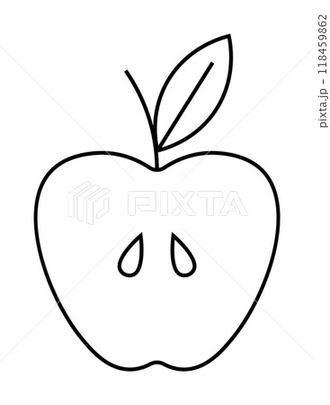 A minimalistic black outline of an apple with a...のイラスト素材 [118459862 ...