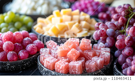 Colorful Display of Fruits and Sweets Arranged...のイラスト素材 [118463411 ...