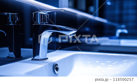 Polished chrome faucet with reflections in a...のイラスト素材 [118500257] - PIXTA