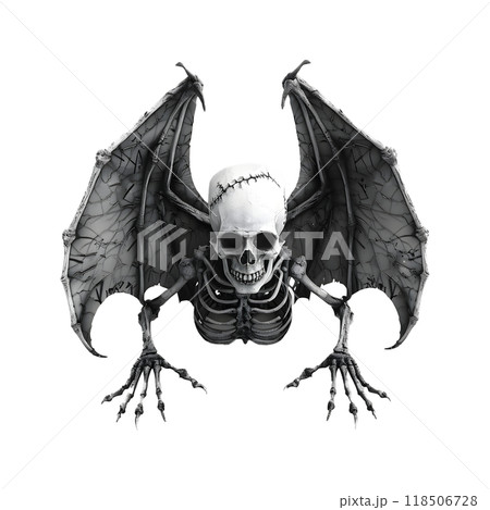 Skeleton with bat wings, posed dramatically in...のイラスト素材 [118506728 ...