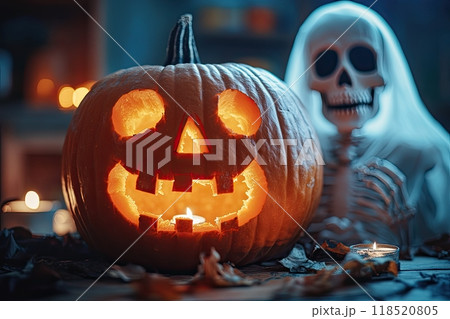 confused skeleton struggling to carve a...のイラスト素材 [118520805] - PIXTA