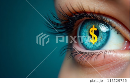 Close-up of human eye with dollar sign in iris,...のイラスト素材 [118529726 ...