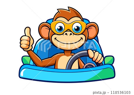 Cool red funny monkey in glasses driving a carのイラスト素材 [118536103] - PIXTA