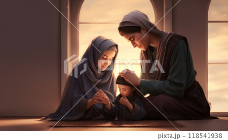 Parents Teaching Their Child Religious Rituals...のイラスト素材 [118541938 ...