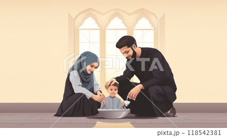 Parents Teaching Their Child Religious Rituals...のイラスト素材 [118542381 ...