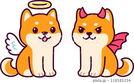Angel and devil Shiba Inu dog drawingのイラスト素材 [118585234] - PIXTA