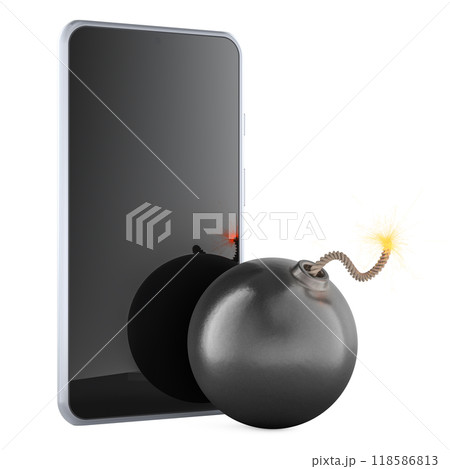 Smartphone explosions. Cell phone and bomb with...のイラスト素材 [118586813 ...