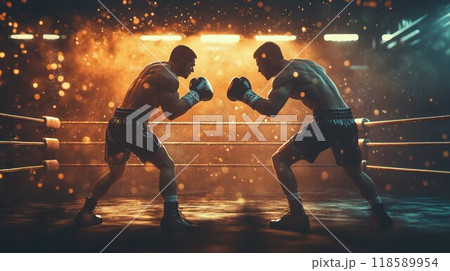 Two boxers are engaged in a fierce fight within...のイラスト素材 [118589954 ...