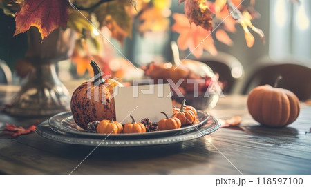 Autumnal Table Setting with Pumpkins and Place...のイラスト素材 [118597100 ...