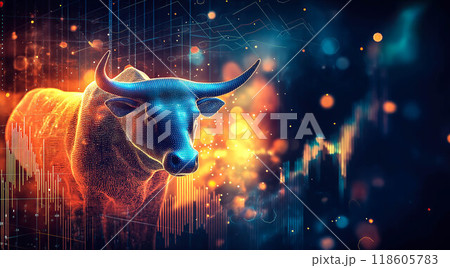 An angry bull is depicted engaging in trading...のイラスト素材 [118605783] - PIXTA