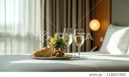 Gourmet Hotel Room Service Setup with Wine...のイラスト素材 [118607860] - PIXTA