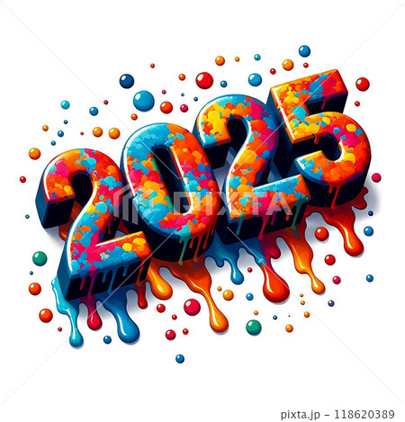 Colorful 3D 2025 numbers with paint splashes...のイラスト素材 [118620389] - PIXTA