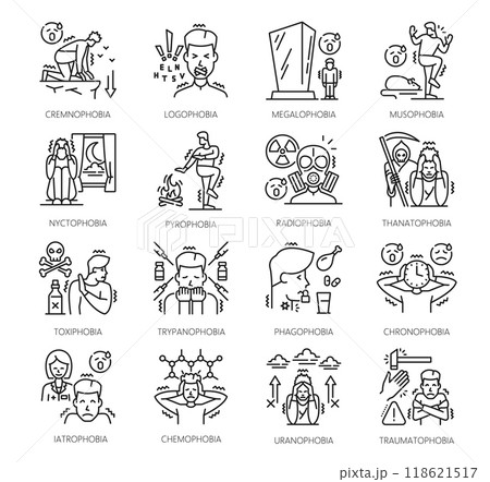 Psychology problems, human phobia icons, mental...のイラスト素材 [118621517 ...