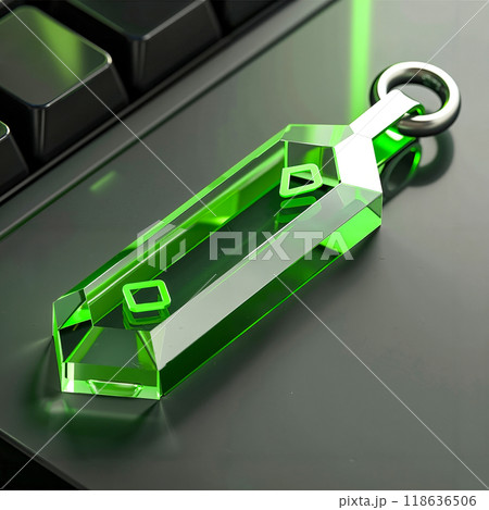 A green crystal keychain sitting on top of a...のイラスト素材 [118636506] - PIXTA