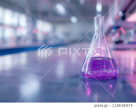 Beaker with purple solution and lab equipment,...のイラスト素材 [118636974 ...